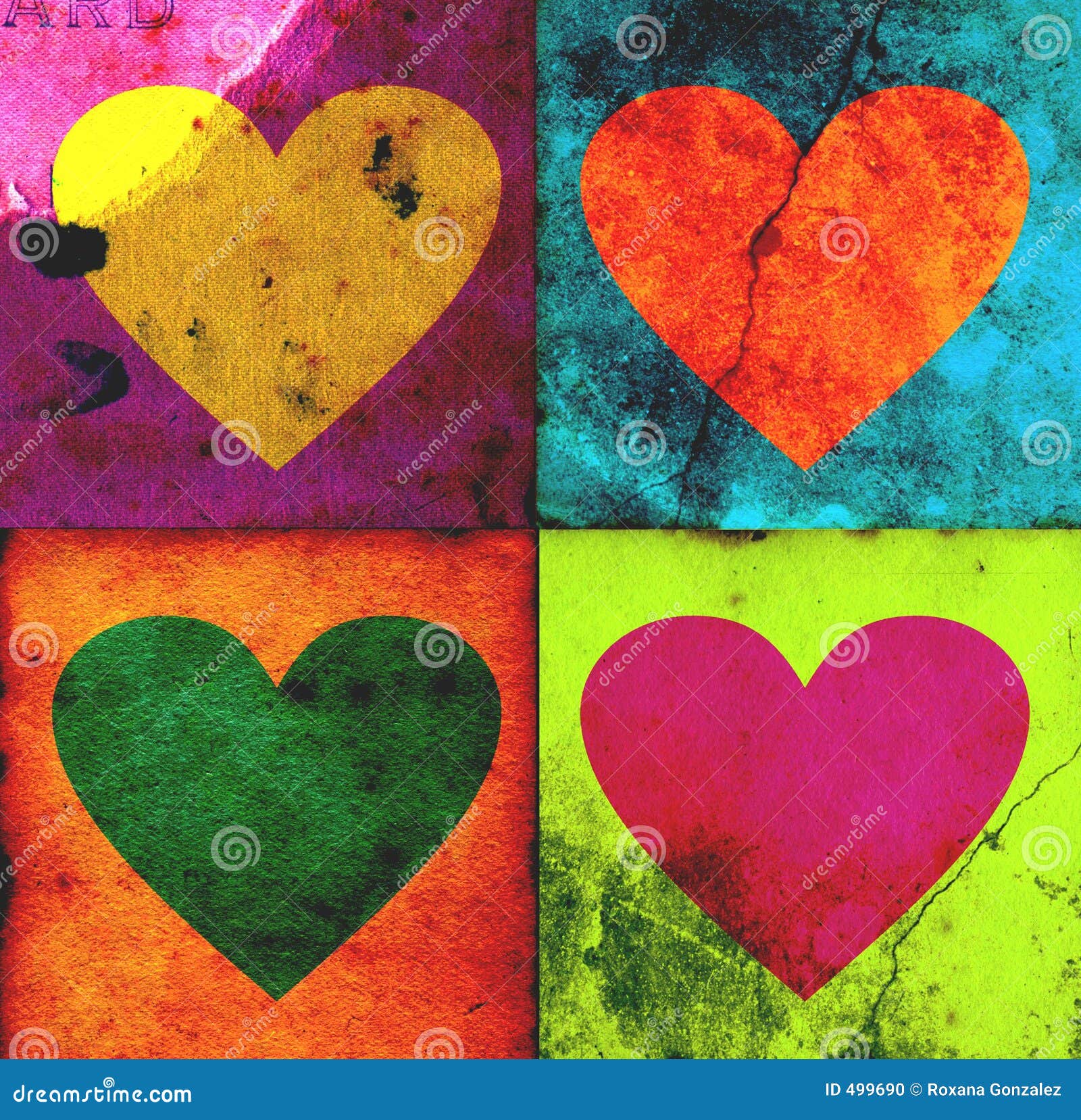 4 corazones del grunge stock de ilustración. Ilustración de ...