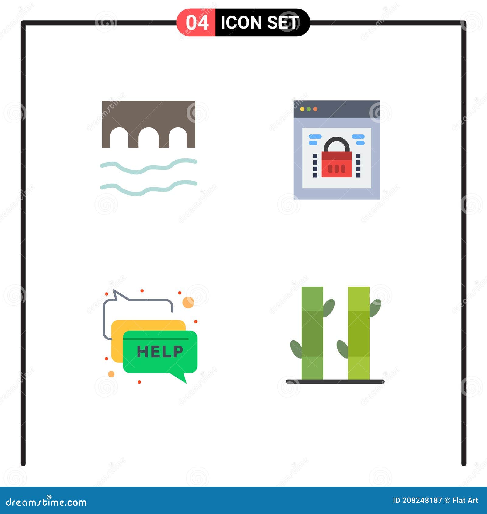 4 Creative Icons Modern Signs and Symbols of Bridge, Web Security ...