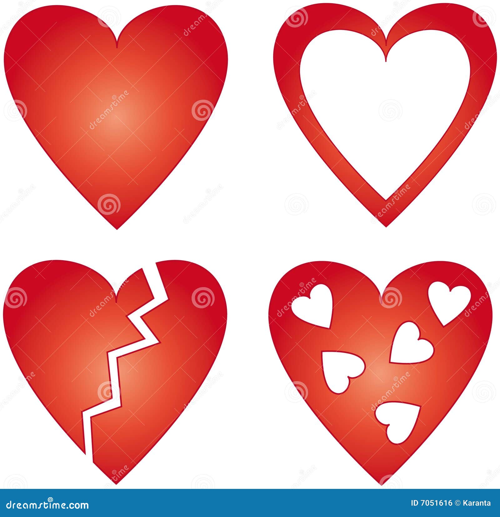 4 different red hearts stock vector. Illustration of broken - 7051616