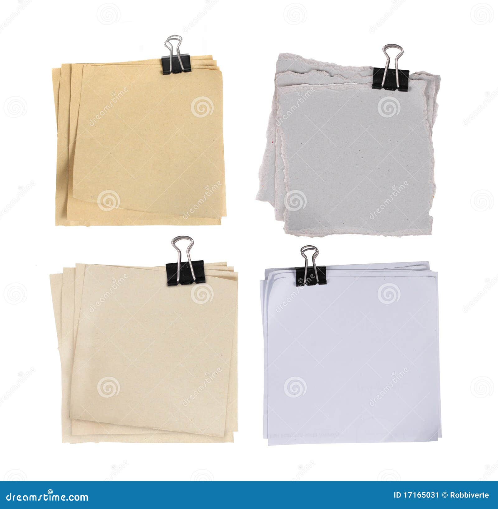 4 Different Type of Paper Attached by Paper Clip Stock Image - Image of ...