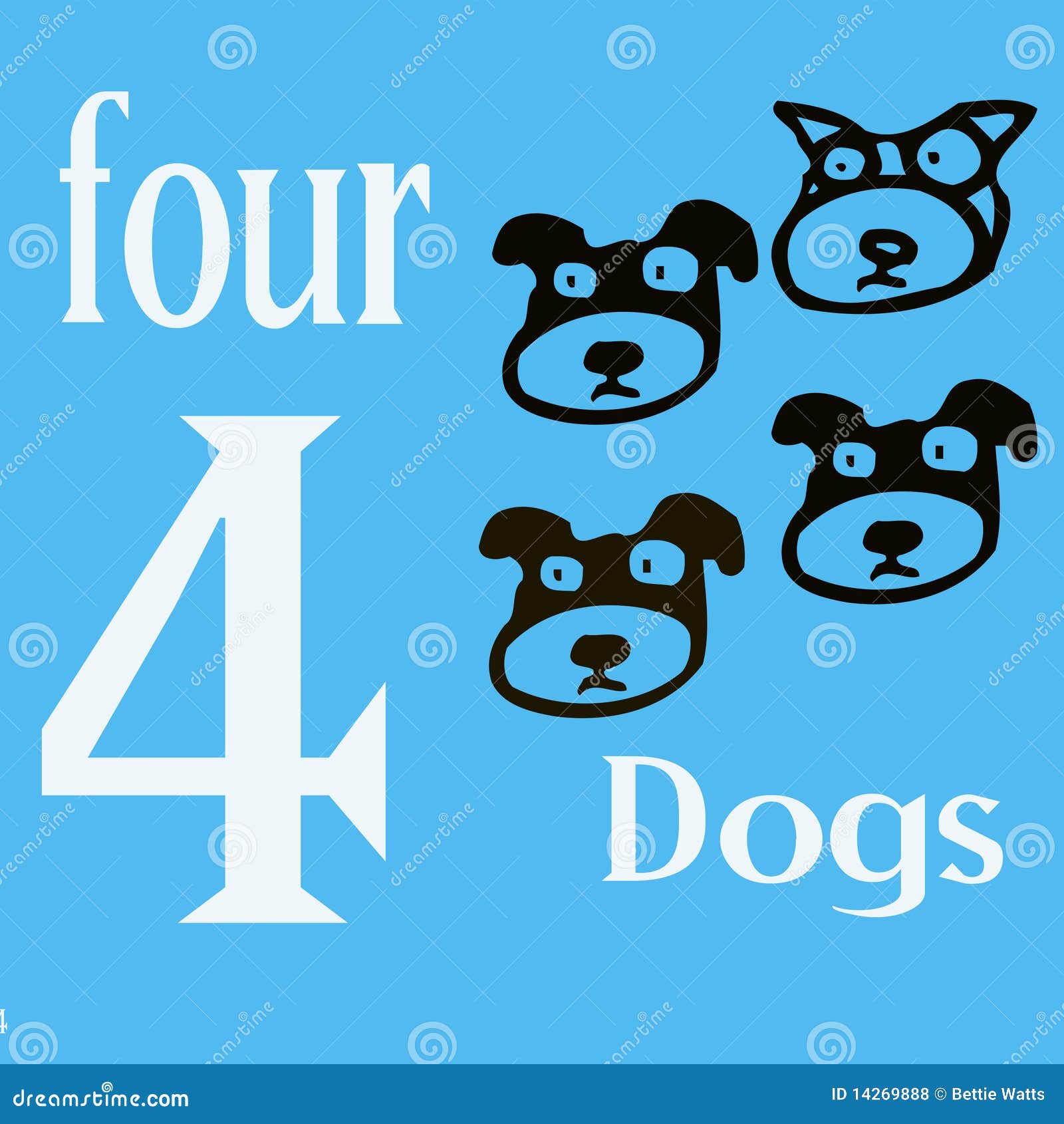 4 Dogs stock illustration. Illustration of numeral, lesson - 14269888