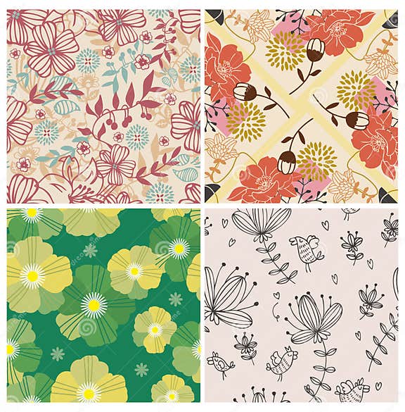 4 flower seamless pattern stock vector. Illustration of critters - 16316766