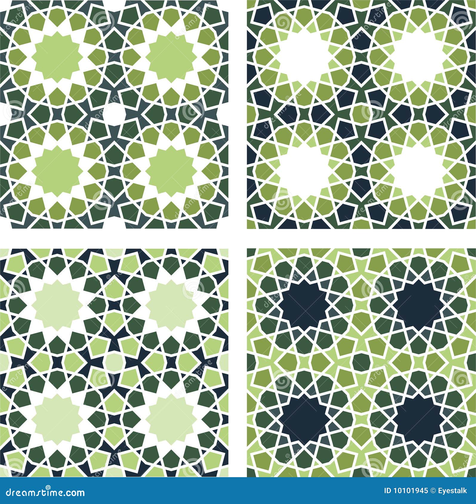 4 Islamic Star Patterns Green, Blue, White Stock Vector - Illustration ...