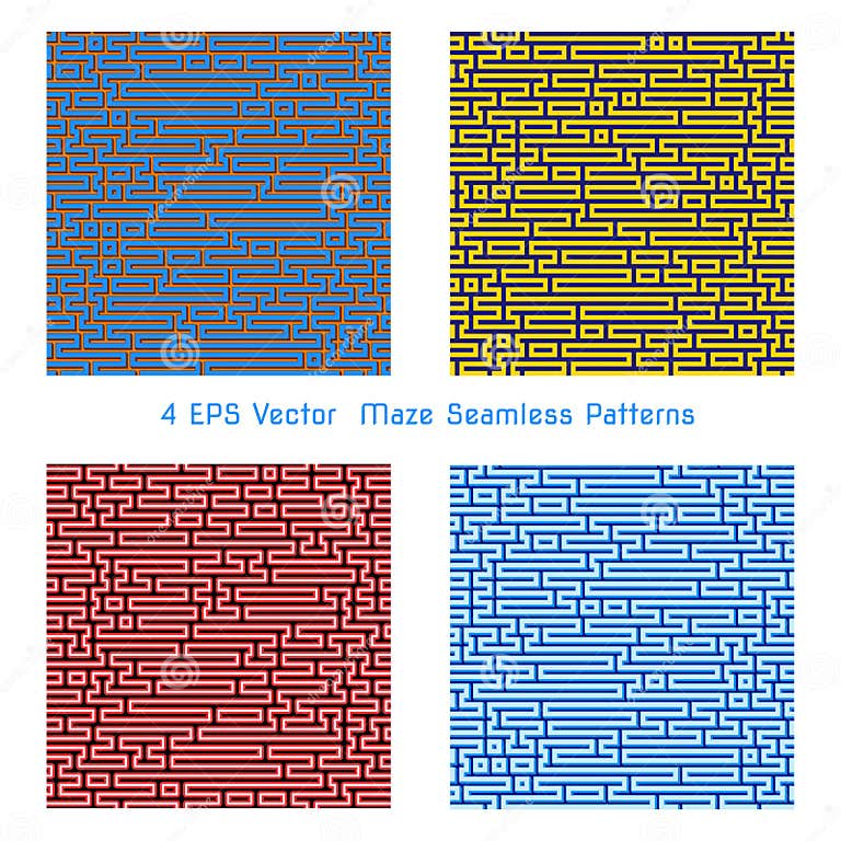 4 Seamless Maze Pattern Abstract Vector Repeated Motif Stock Vector ...
