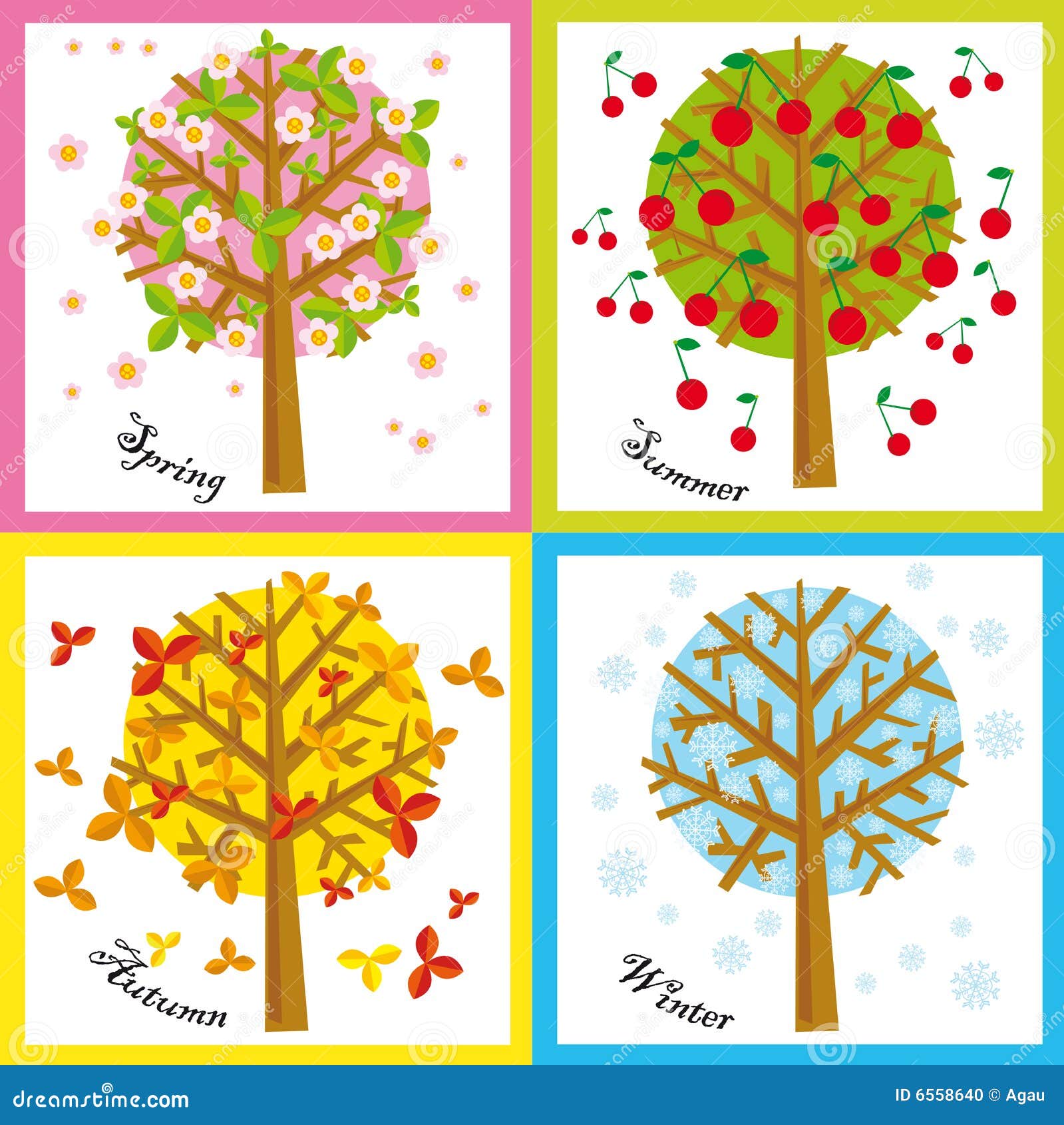 4 seizoenen vector illustratie. Illustration of vier, flora - 6558640