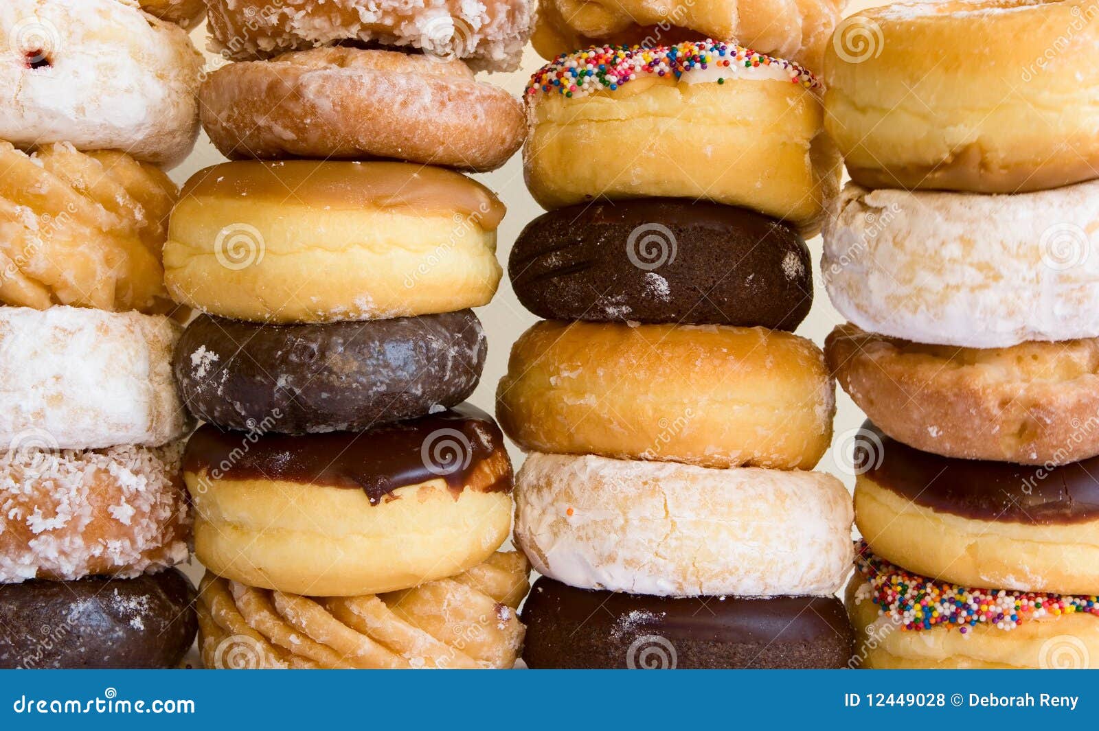 4 stacks of fresh donuts stock photo. Image of breakfast - 12449028
