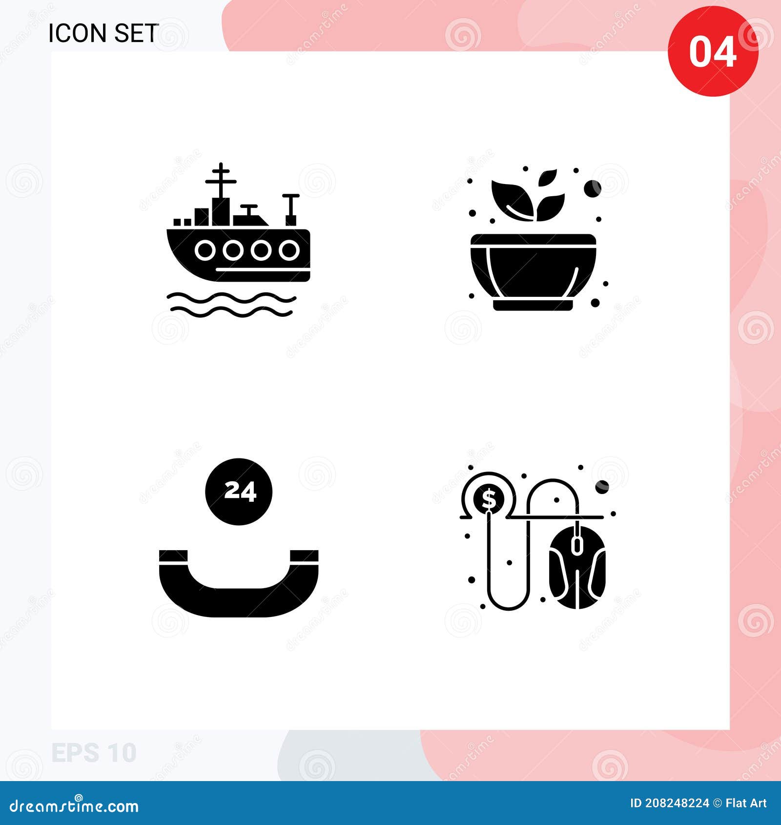 4 Thematic Vector Solid Glyphs and Editable Symbols of Ship, Call ...