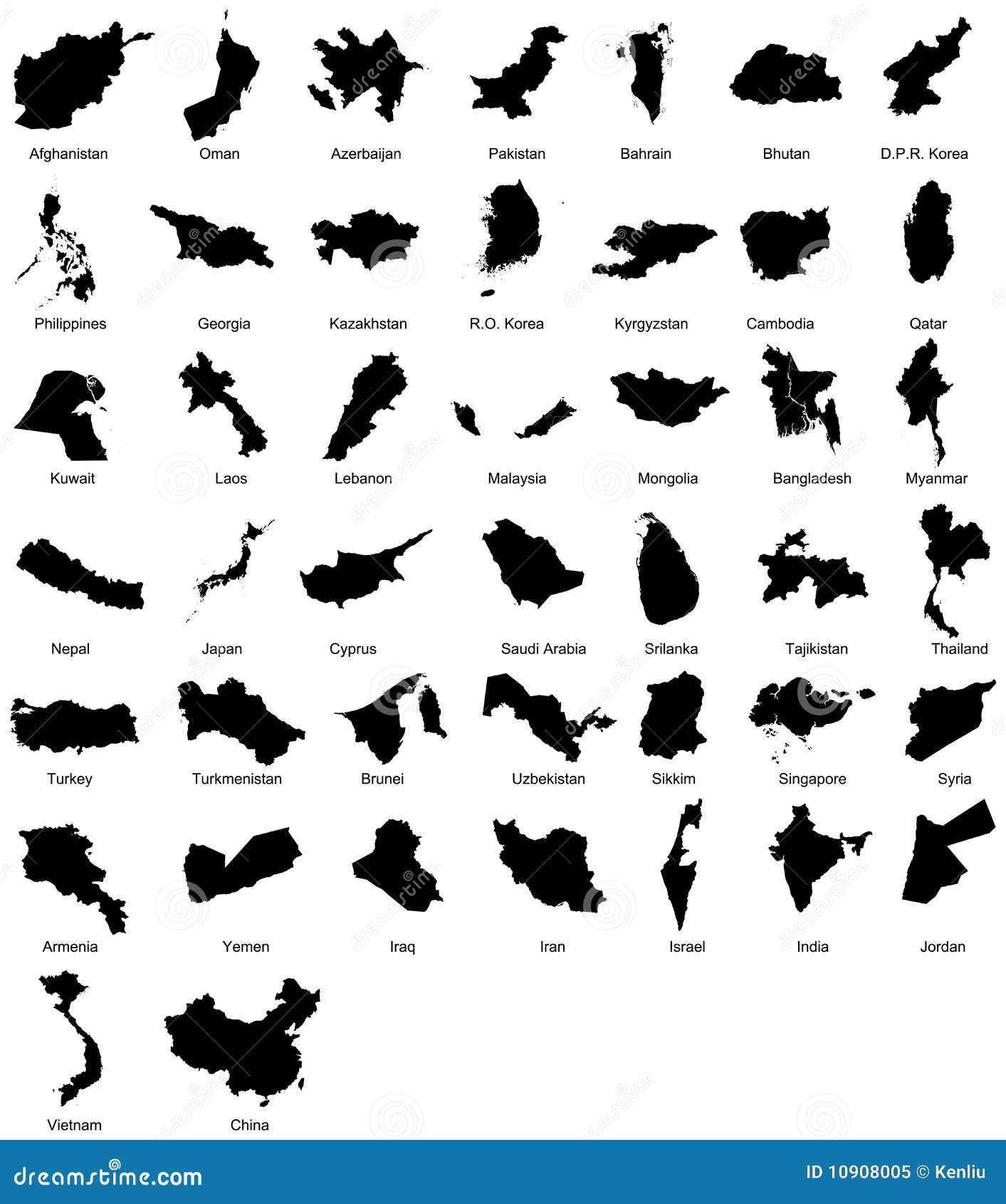Layered Editable Vector Illustration Silhouette Country Map of 44 Asian ...