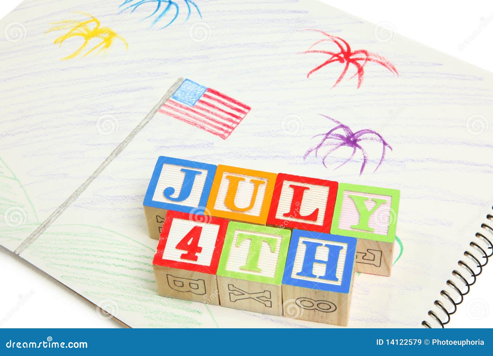4th of July Drawing and Blocks Stock Image - Image of holiday, white ...