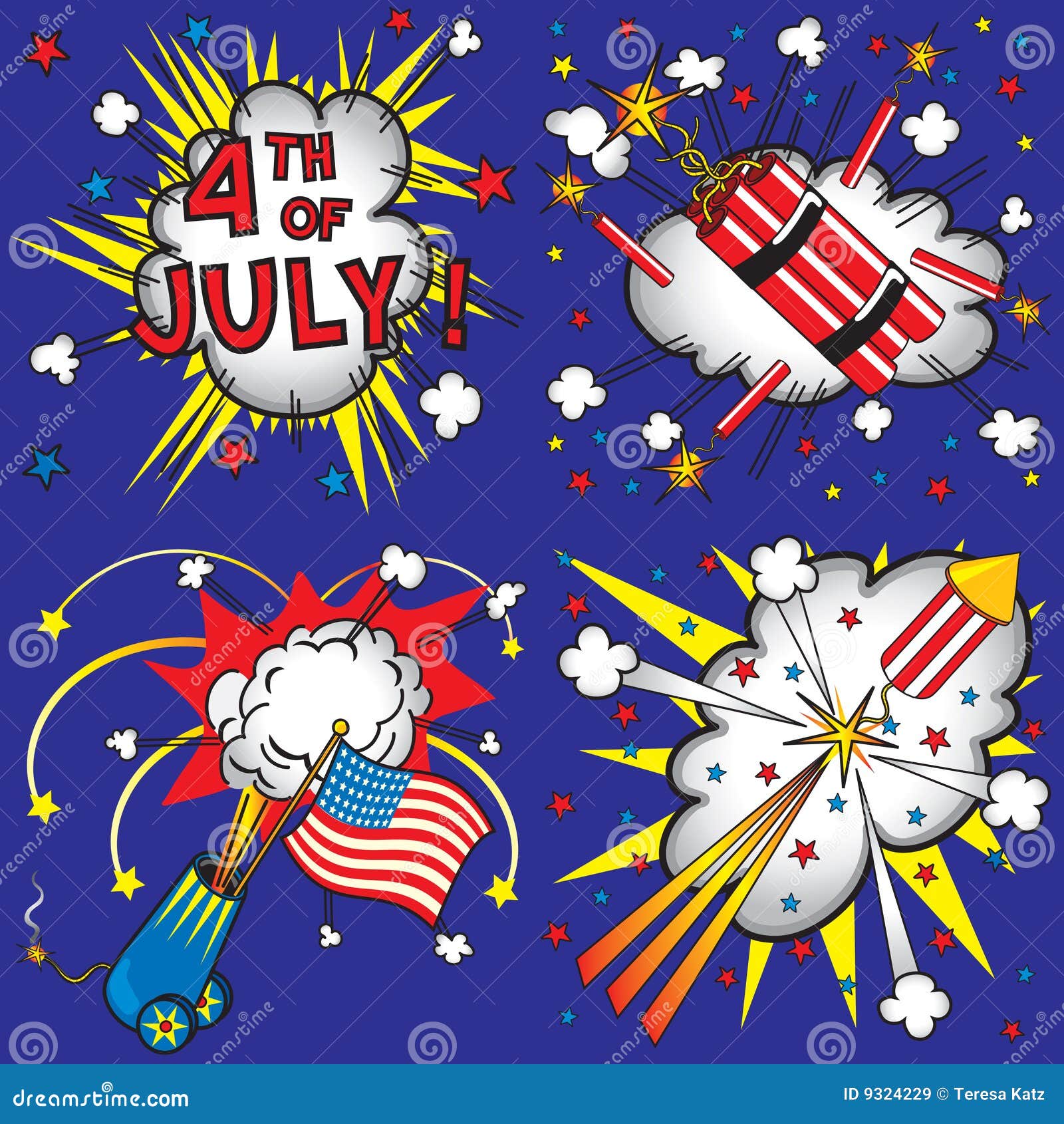 4th of July Icons and Explosions Stock Vector - Illustration of rocket ...