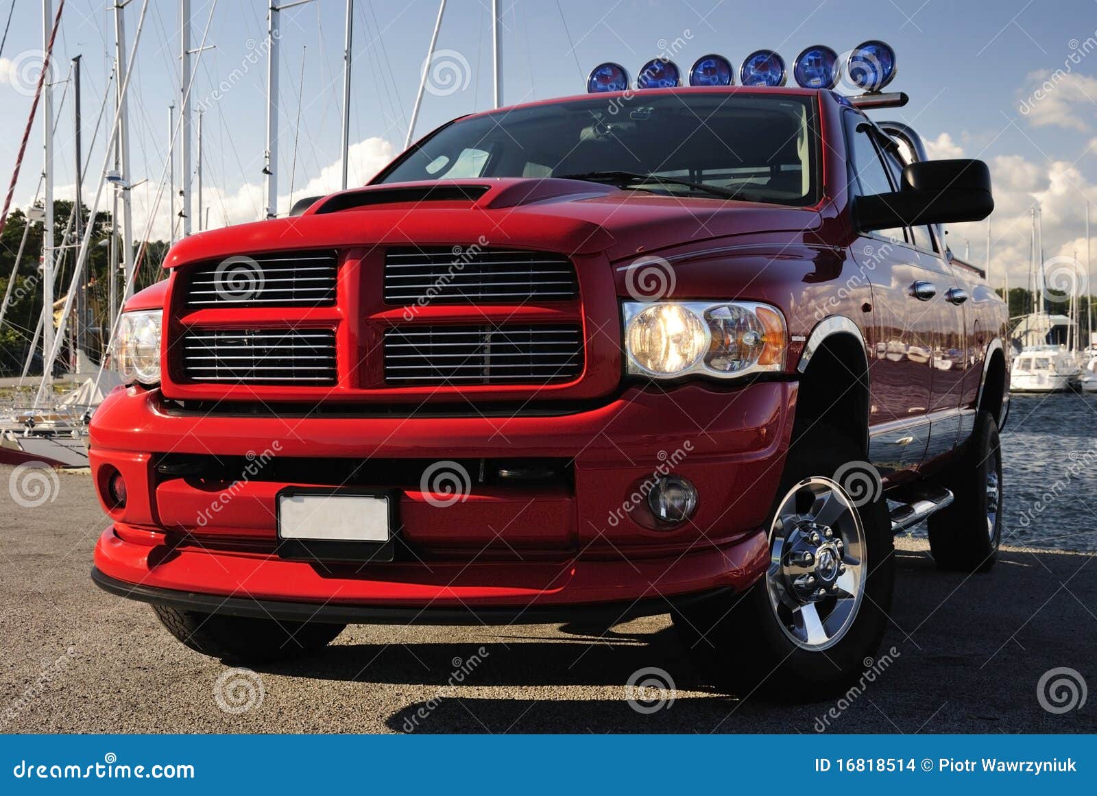 4x4 red pickup in harbor stock photo. Image of light - 16818514