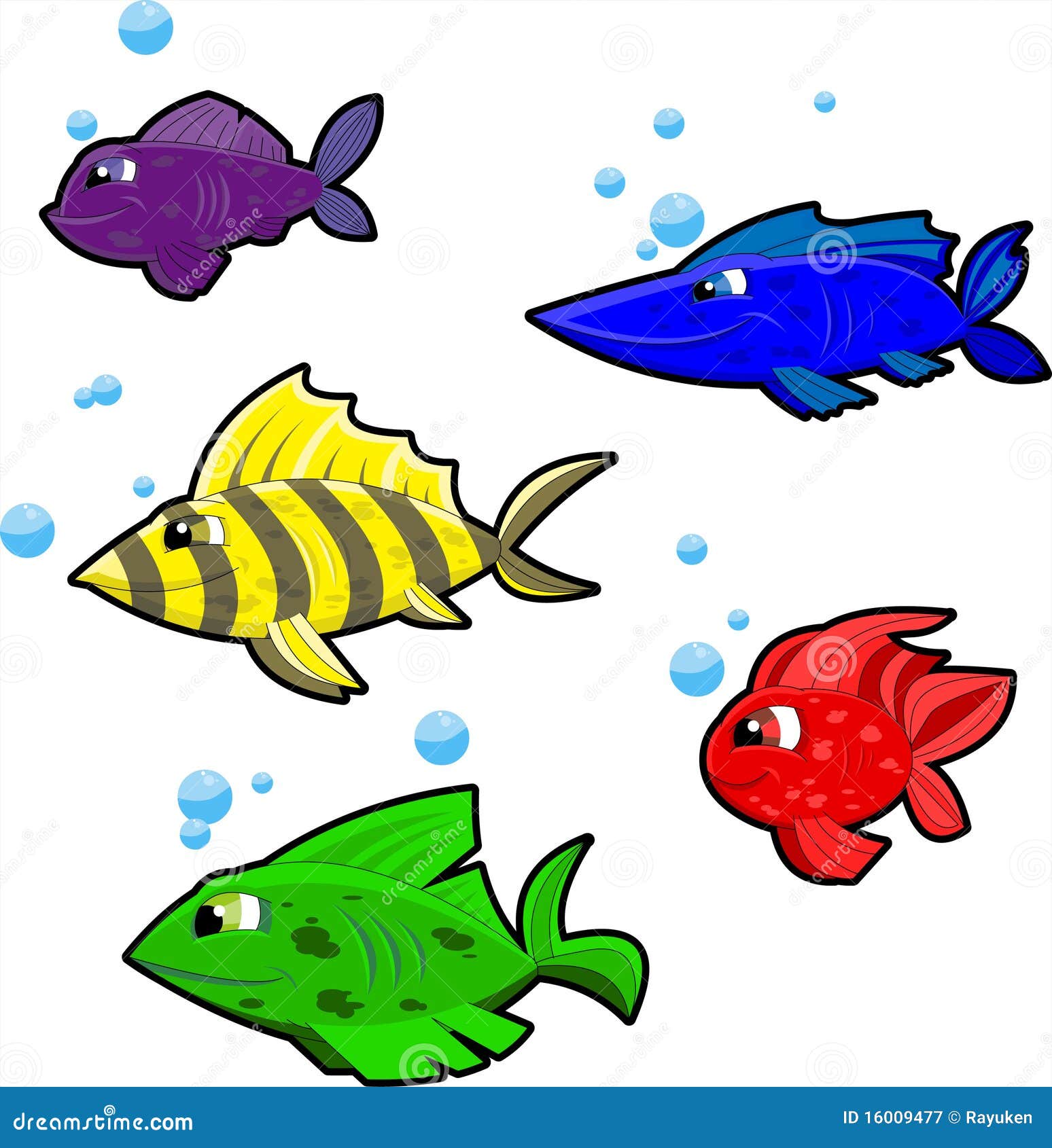 5 Colorful Cartoon Fish On White Background Royalty Free Stock ...