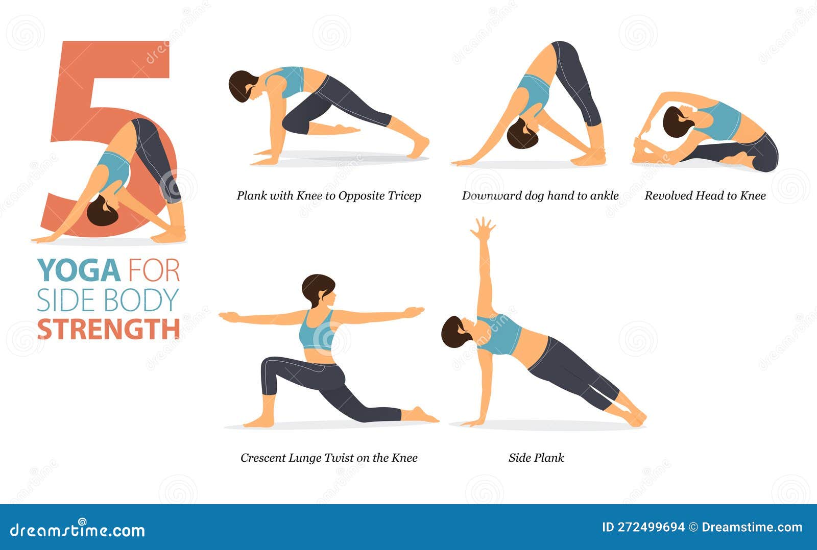 5 Yoga Poses Or Asana Posture For Workout In Side Body Strength Concept