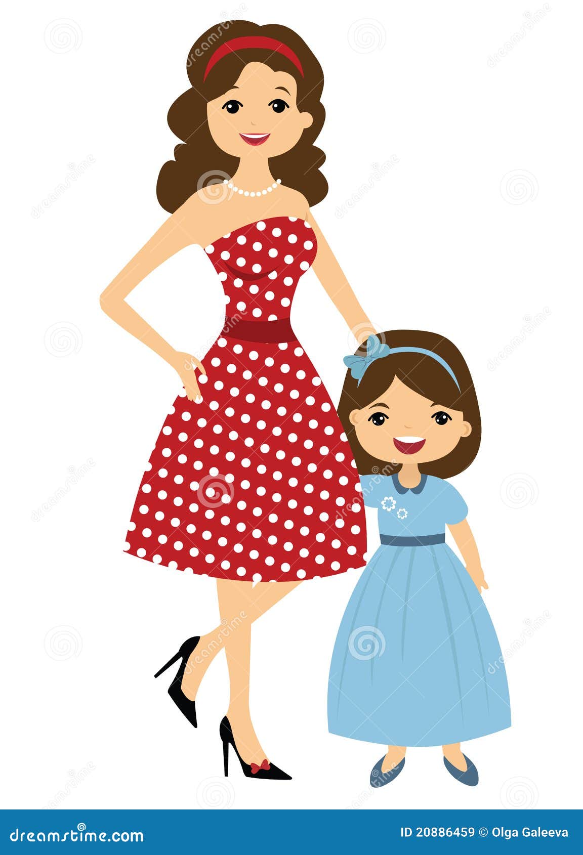 50`s Style Mom and Daughter Stock Vector - Illustration of girl, cute ...