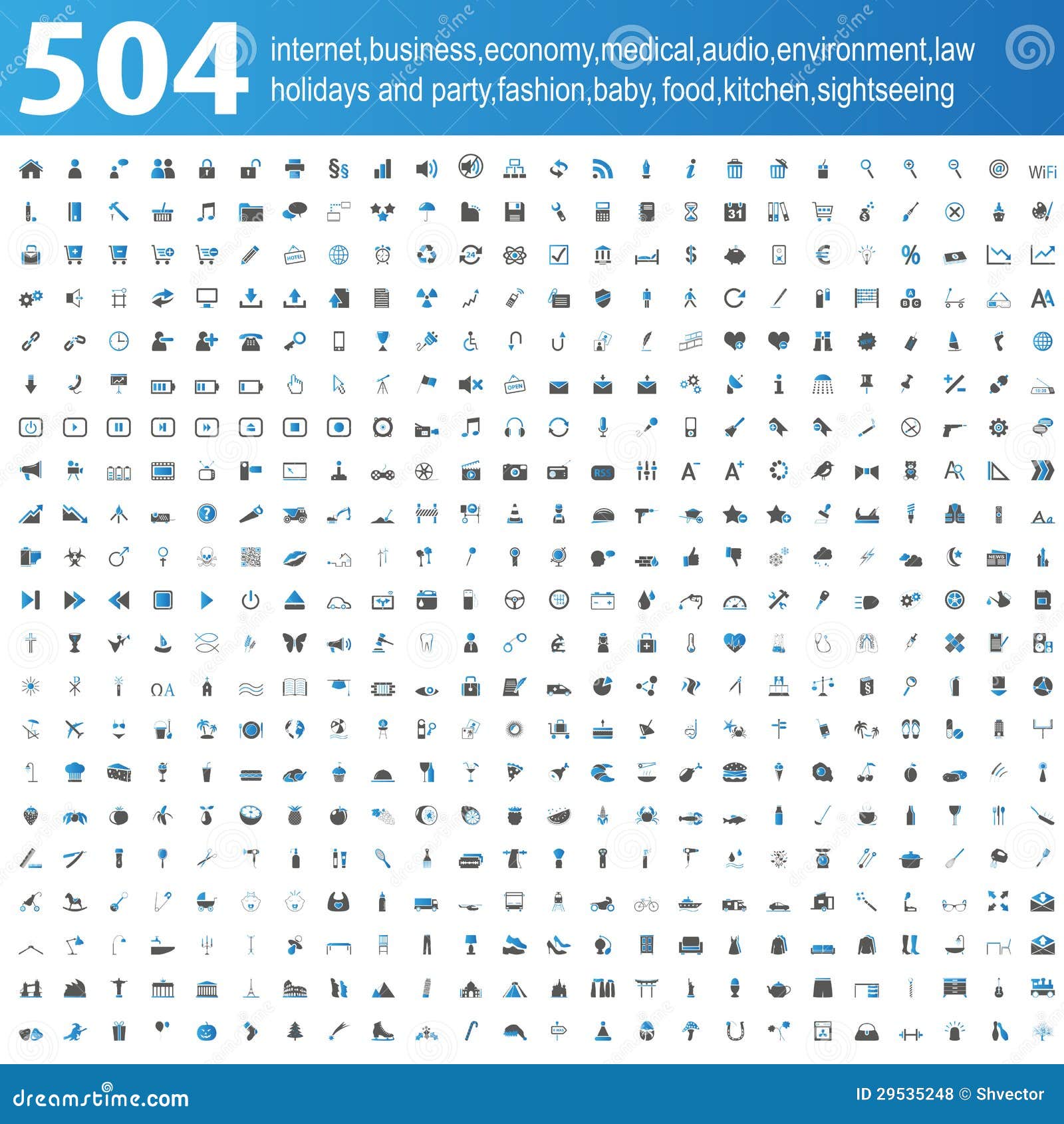 504 blue/grey Icons stock vector. Illustration of icons - 29535248