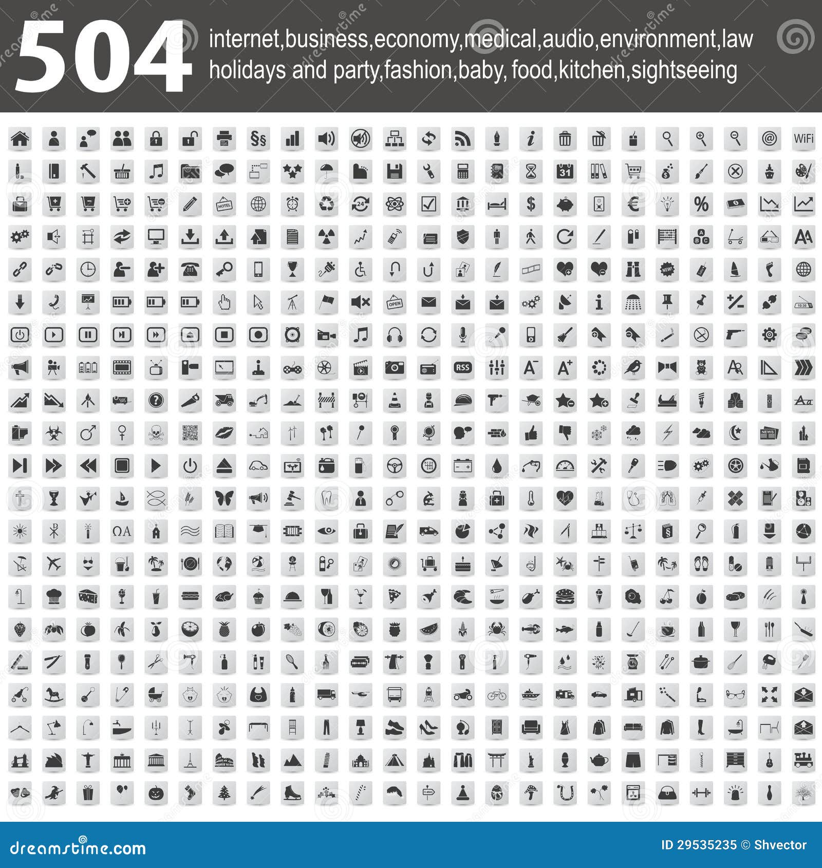 504 Icons with shadow stock vector. Illustration of data - 29535235