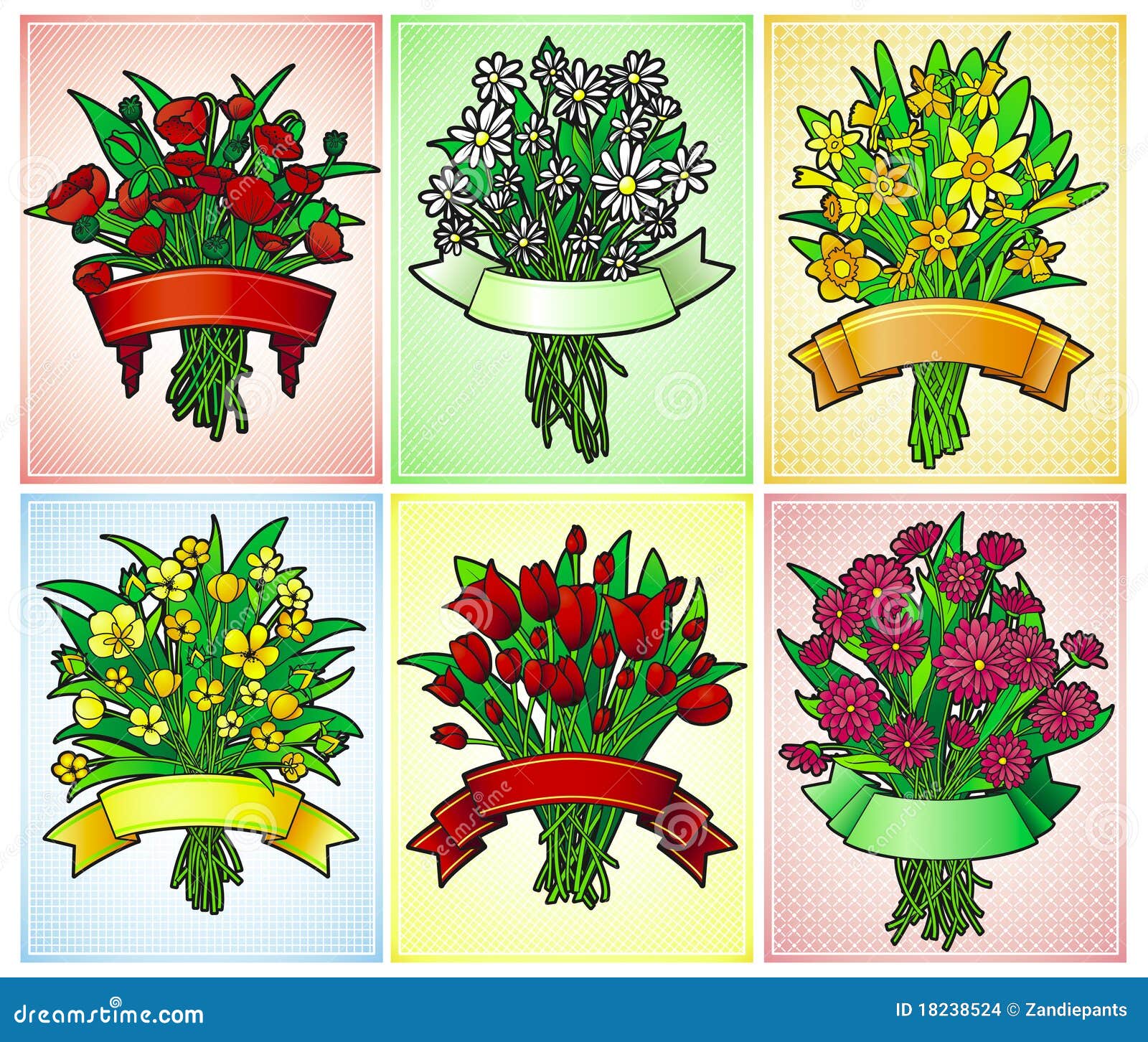 6 Flower Bouquet Greeting Cards Stock Vector - Illustration of clip ...