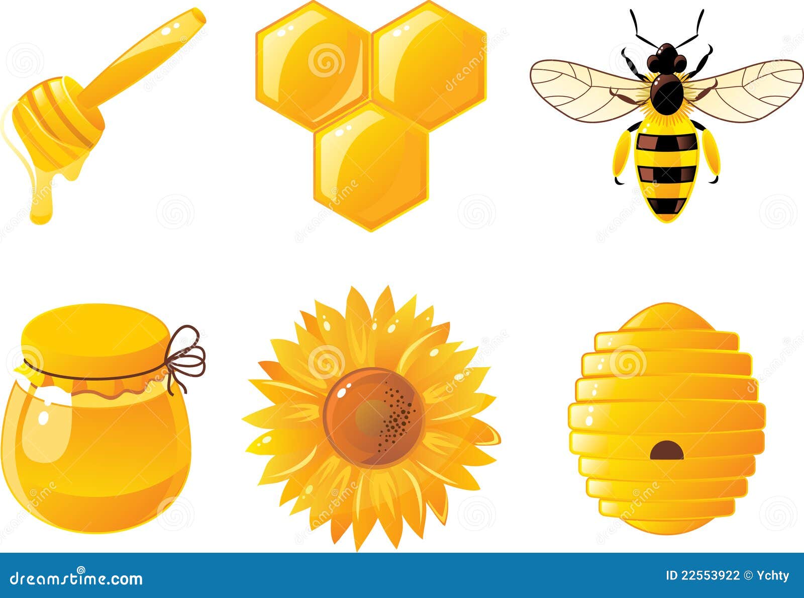 6 Icone Del Miele E Dell'ape Illustrazione Vettoriale - Illustrazione ...