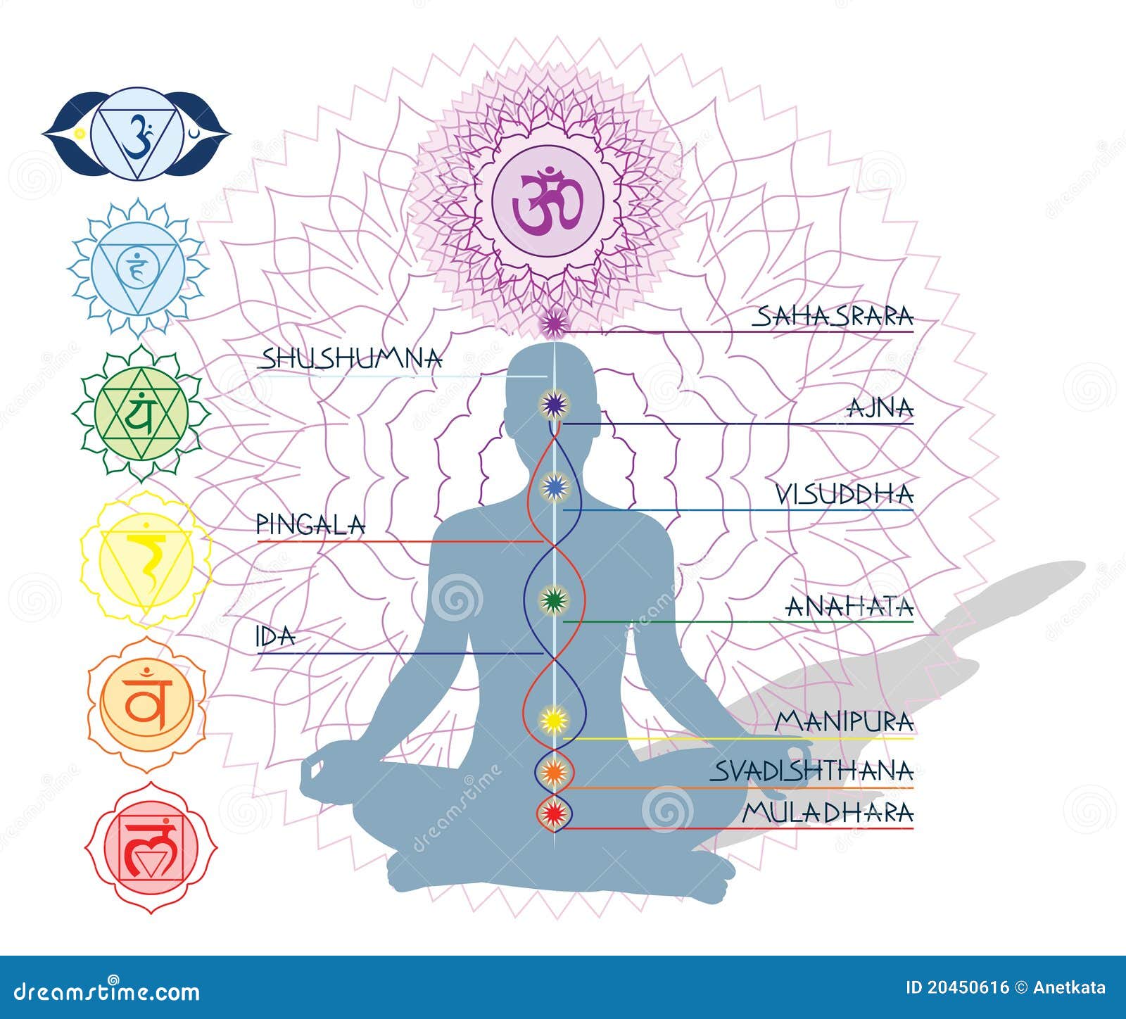 7 Chakras, ida and pingala stock vector. Illustration of manipura ...