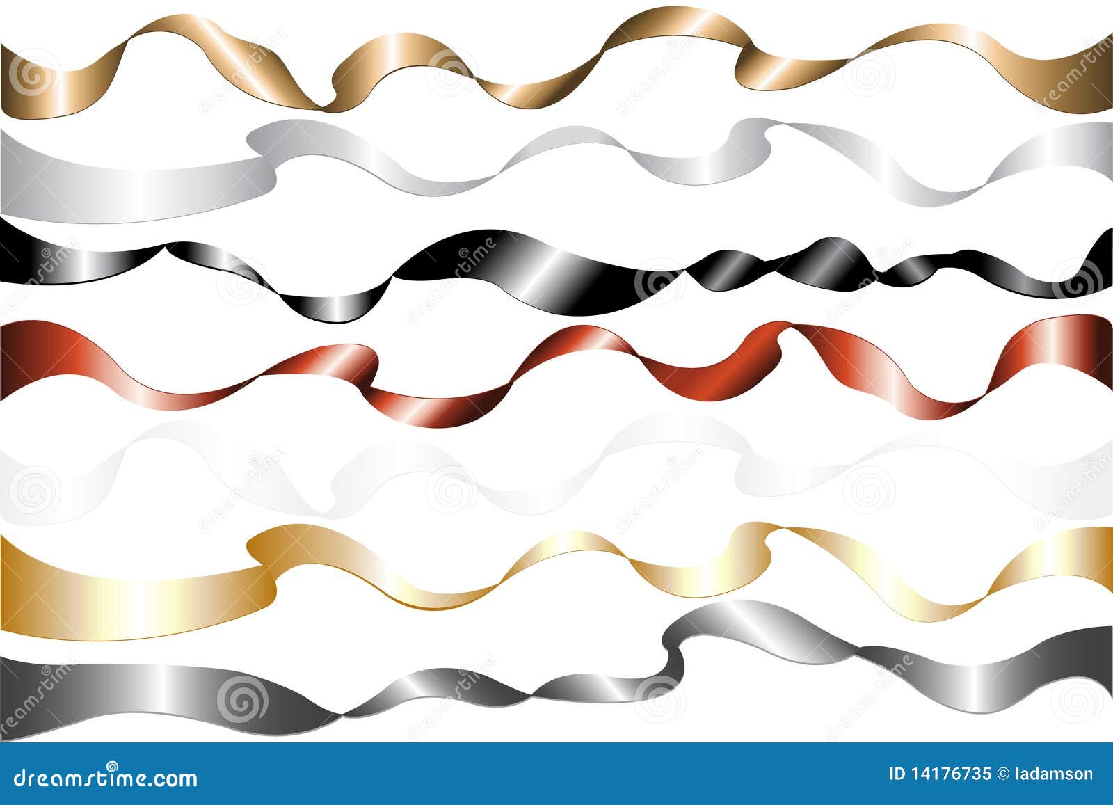 7 Colorful Metal Ribbons. Vector Stock Vector - Illustration of colored ...