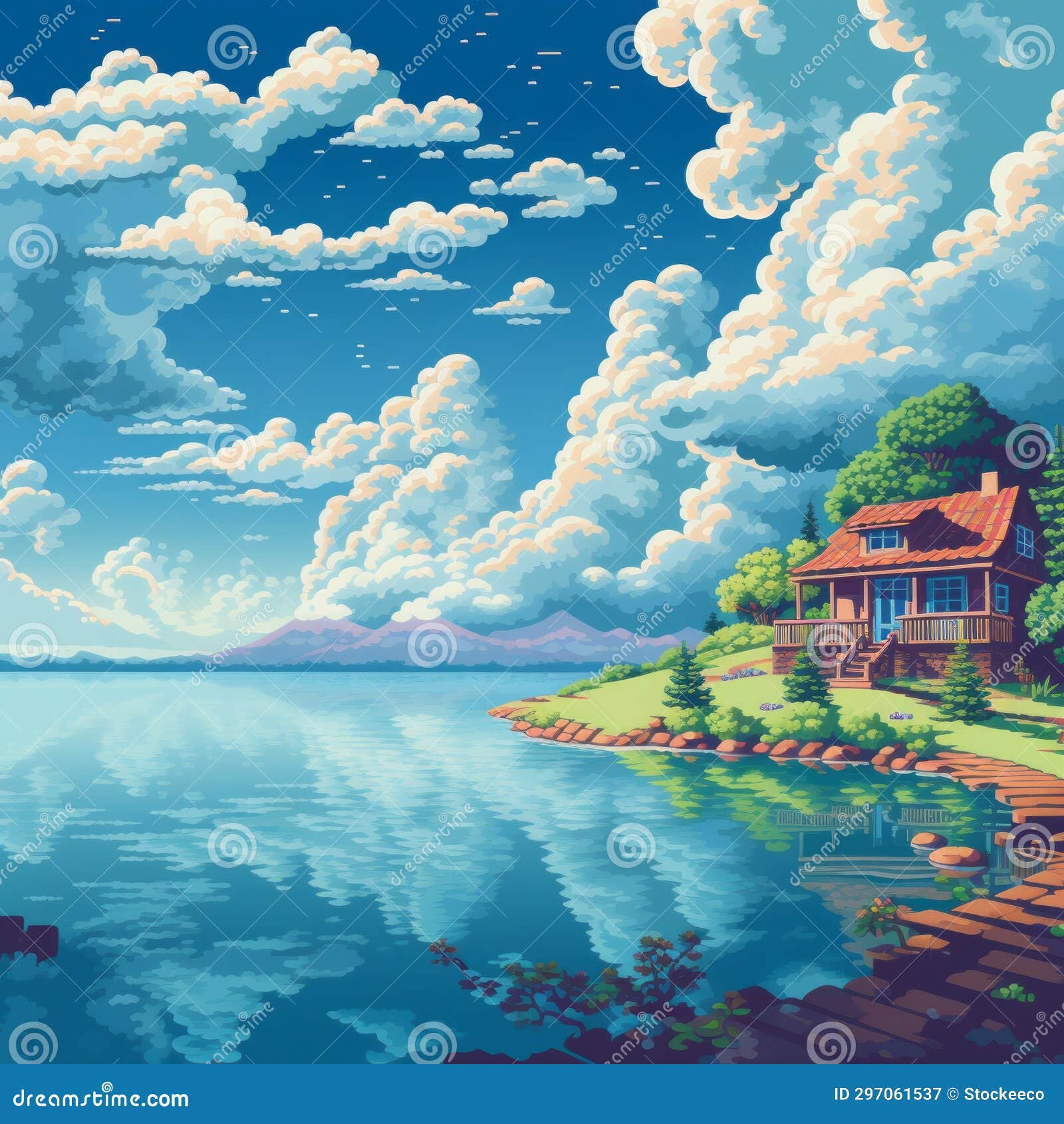 8-bit Pixel Art Painting of an Old House on the Shore 库存例证 - 插画 包括有 构成 ...
