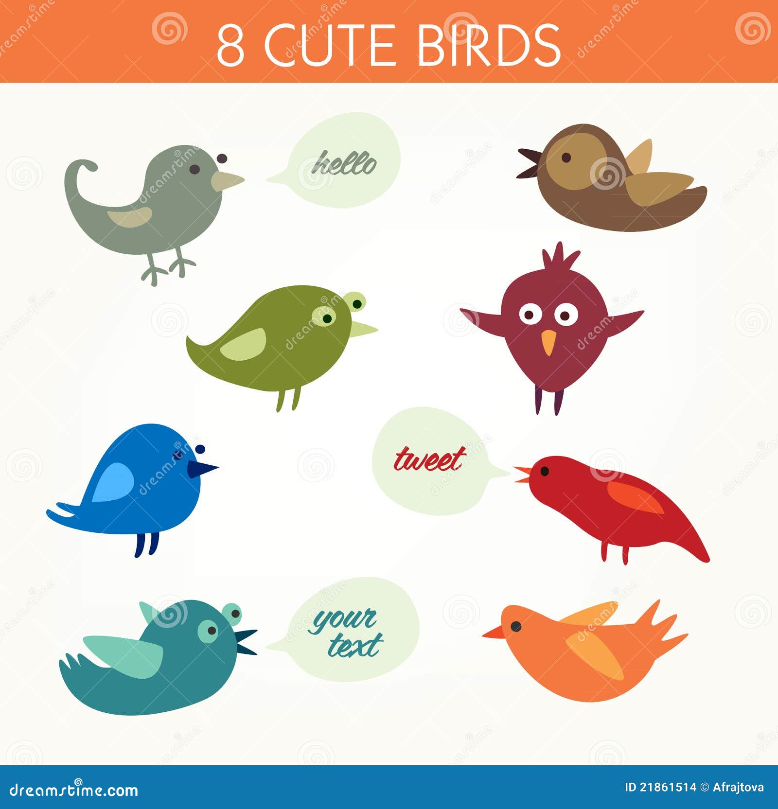 8 cute birds stock vector. Illustration of decorative - 21861514