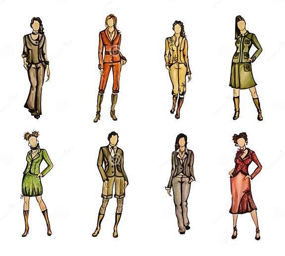 8 different fashion models stock illustration. Illustration of ...