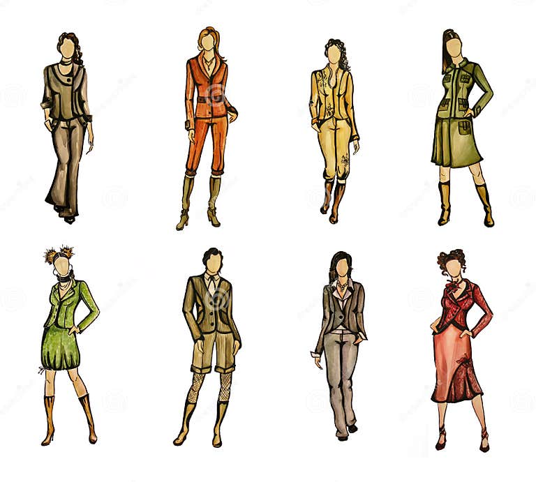 8 different fashion models stock illustration. Illustration of ...