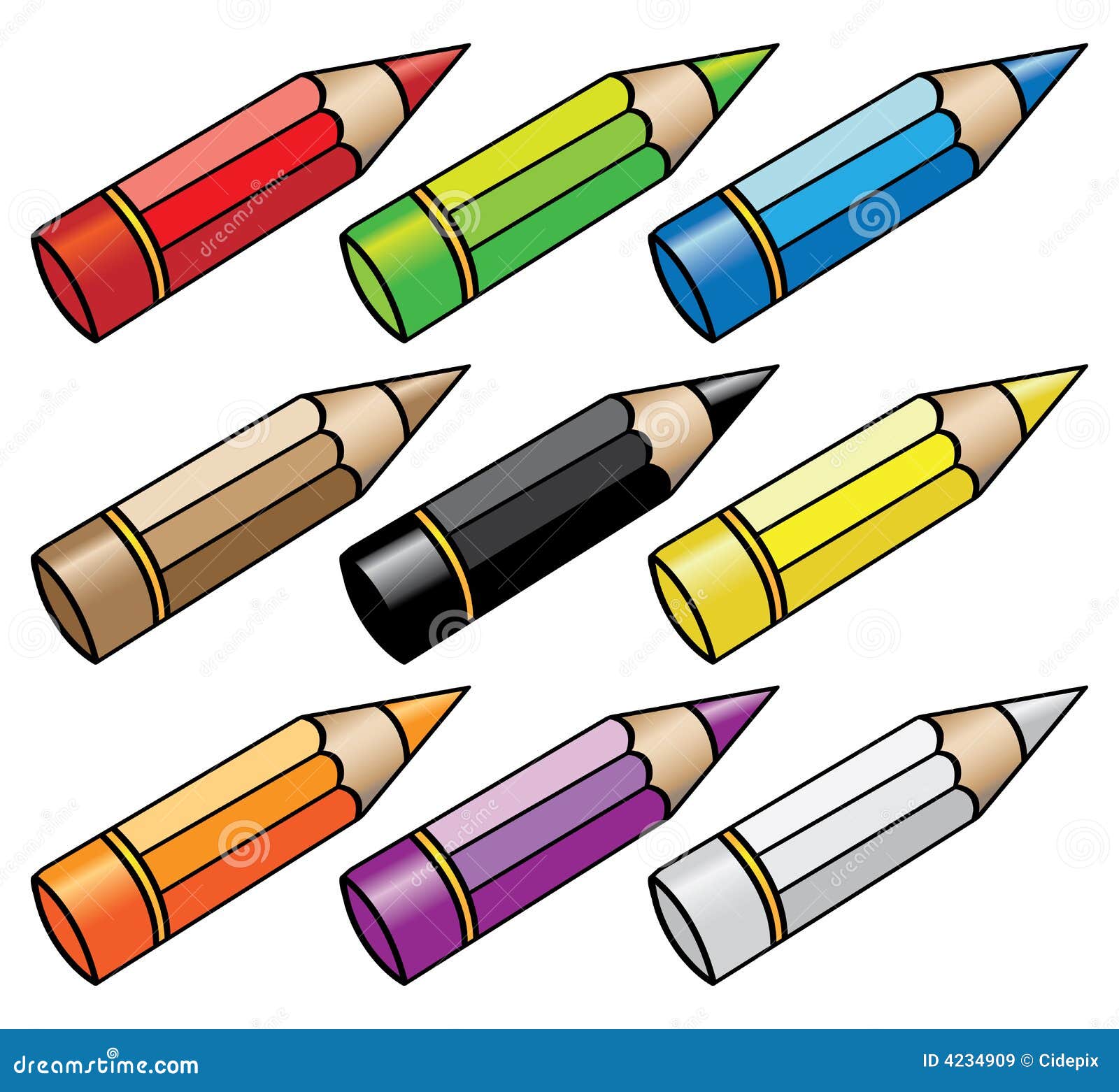 9 Colour Pencils Royalty Free Stock Images - Image: 4234909