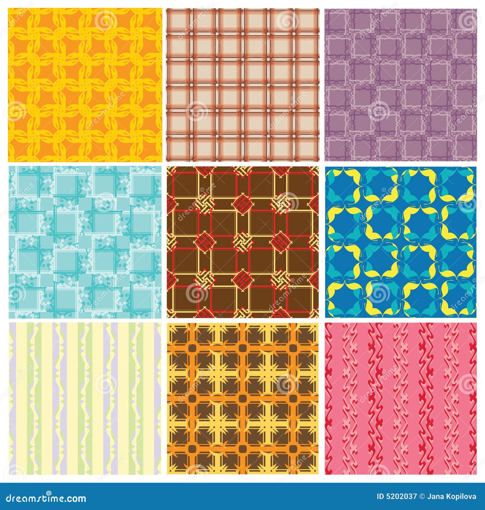 9 Different Seamless Pattern Stock Vector - Illustration of retro ...