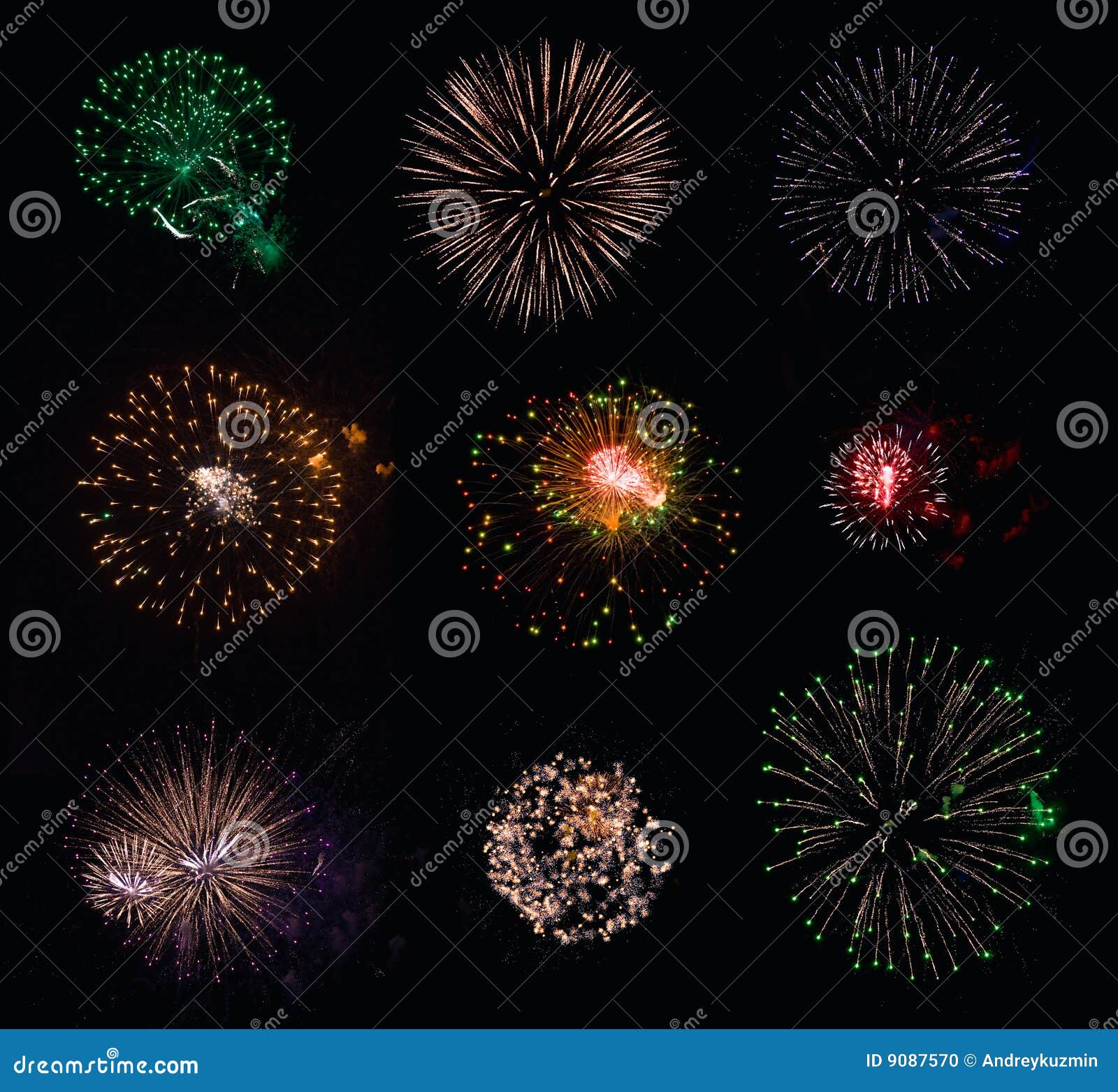 9 Isolated Fireworks Collection Stock Photo - Image of bursting ...