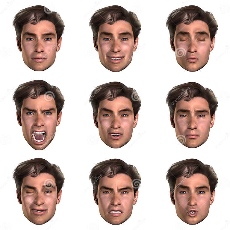 9 (nine) Emotions with One Face Stock Illustration - Illustration of ...