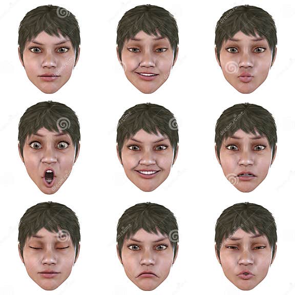 9 (nine) Emotions with One Face Stock Illustration - Illustration of ...