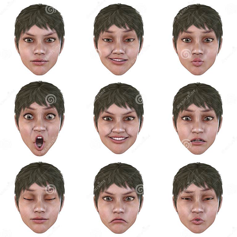9 (nine) Emotions with One Face Stock Illustration - Illustration of ...