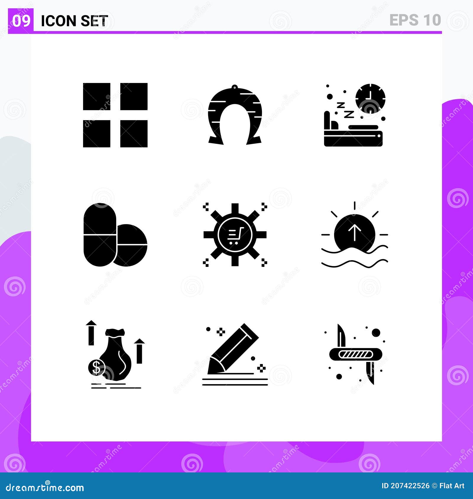 9 Thematic Vector Solid Glyphs and Editable Symbols of Marketing ...