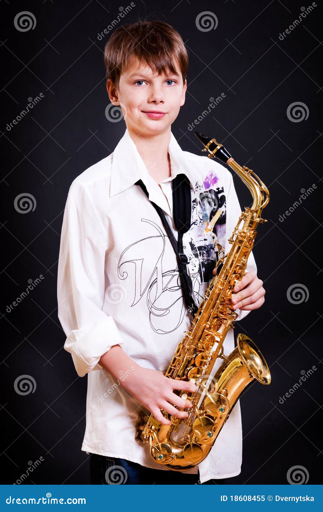 9 Year Old Boy with a Saxophone Stock Image - Image of young ...