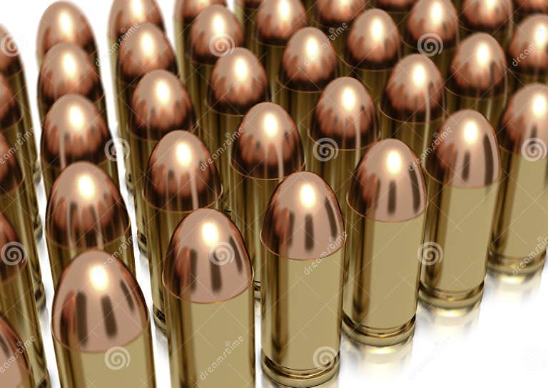 9mm bullets lined up stock illustration. Illustration of bullets - 12219724