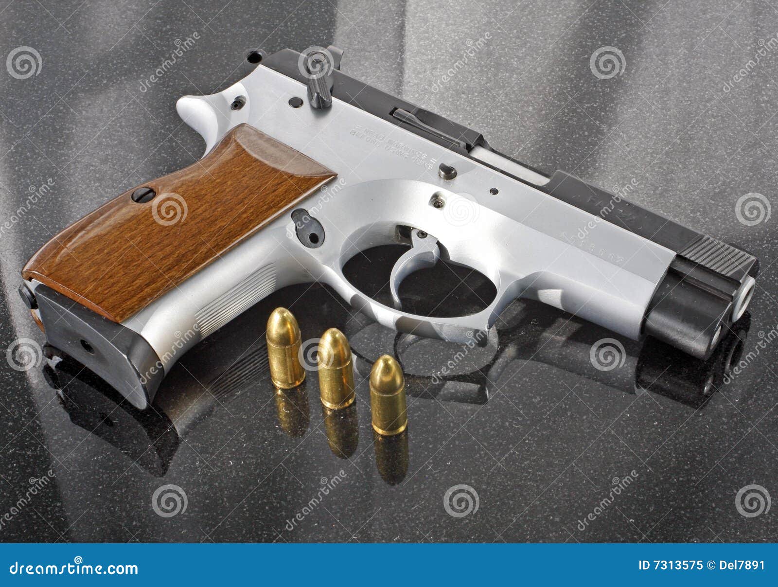 9mm pistool met kogels stock afbeelding. Image of wapens - 7313575