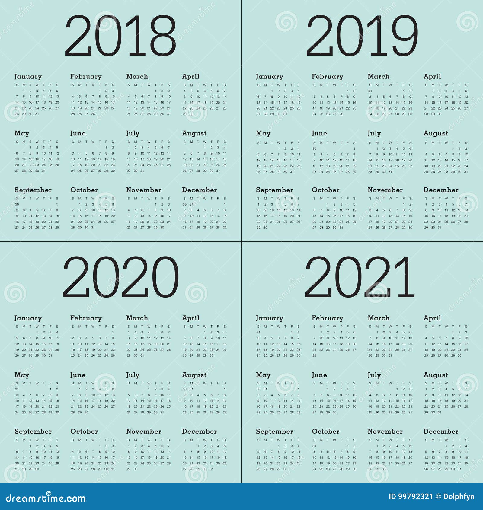 Año 2018 2019 2020 Vector De 2021 Calendarios Ilustración del Vector ...