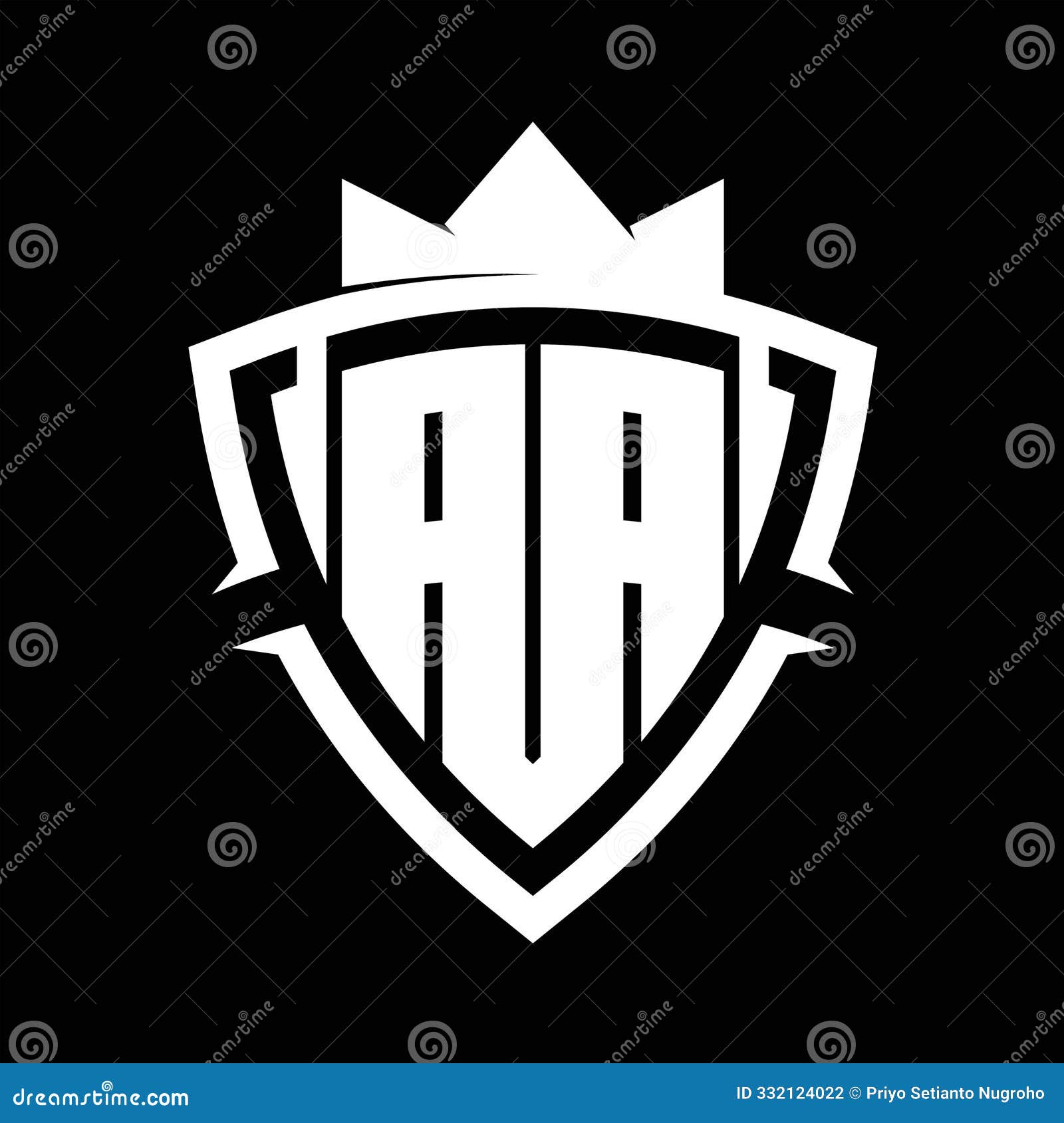 AA Letter Monogram with Triangle Curve Shield Shape with Crown White ...