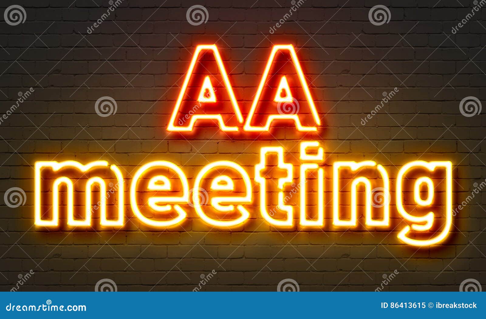AA Meeting Neon Sign on Brick Wall Background. Stock Image - Image of ...