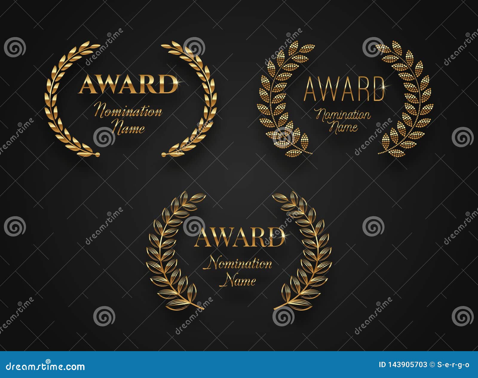 Set of Award Sign with Laurel Wreath - Isolated on Black Background ...