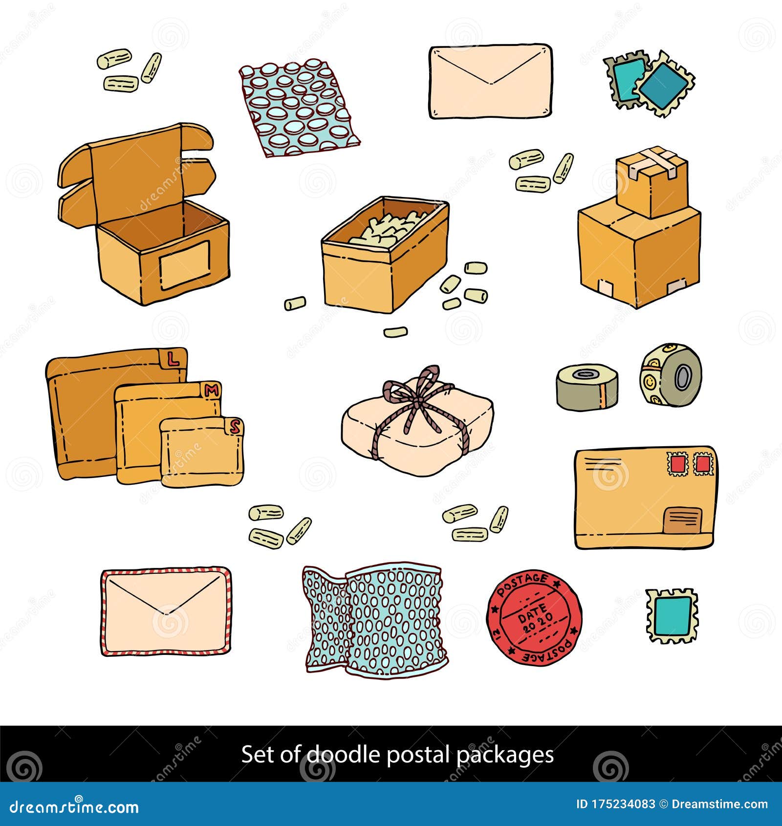 Set with Boxes, Envelopes and Packages. Stock Illustration ...