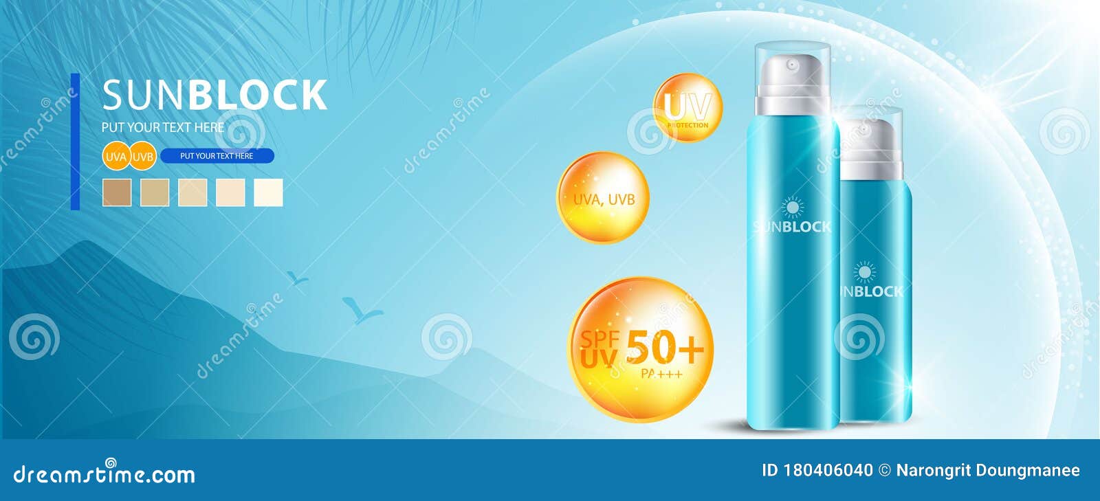 Sunblock Ads Template, Sun Protection Cosmetic Products Design With ...