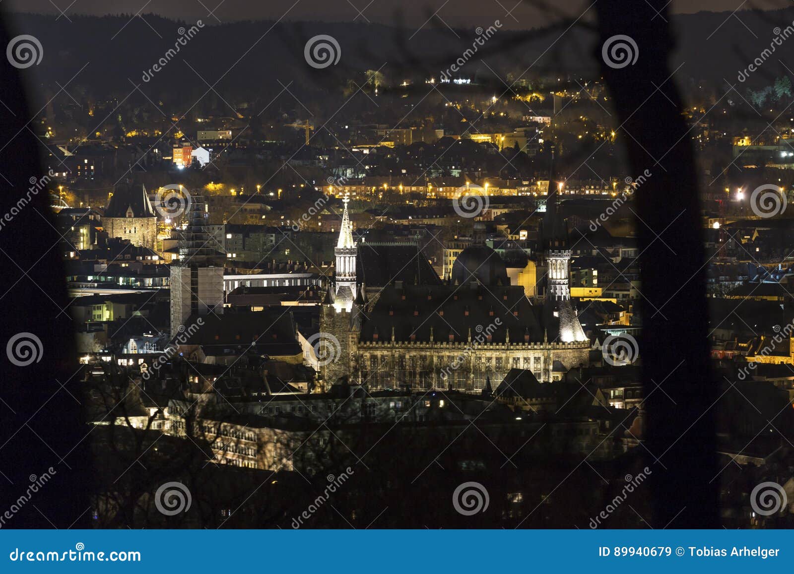 Aachen Cityscape Lights at Night Stock Image - Image of building ...