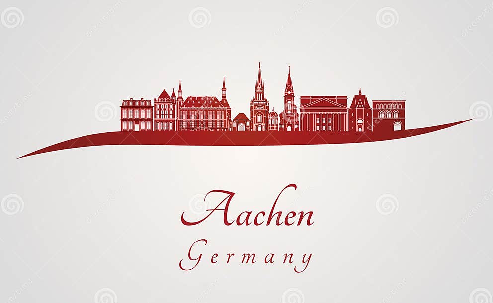 Aachen skyline in red stock vector. Illustration of architecture - 71557142