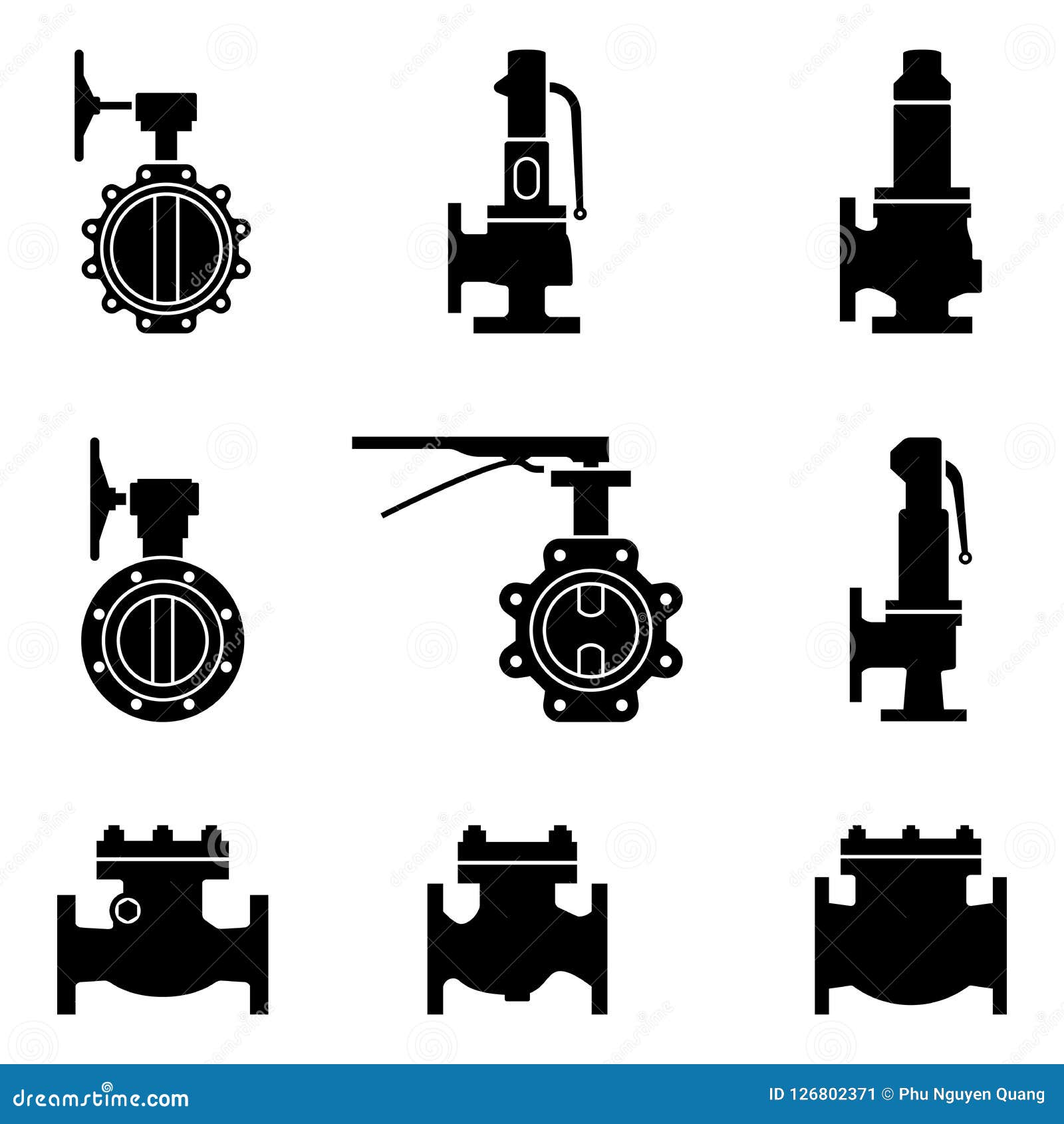 Set of Industrial Valve Icon. Safety, Butterfly and Check Valves ...