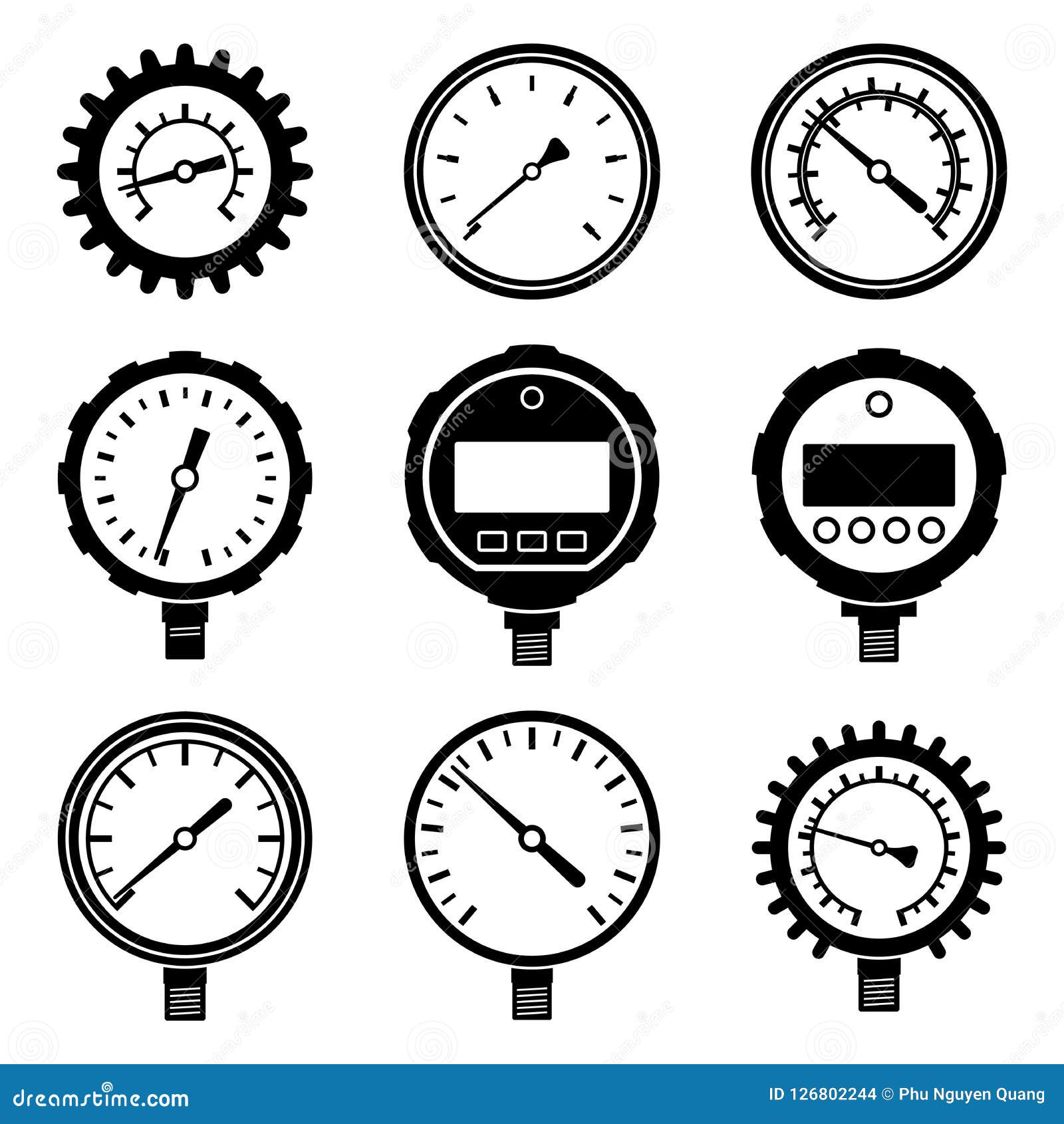 Measuring Instrument Icon Set. Pressure Indicator. Flat Vector Stock ...