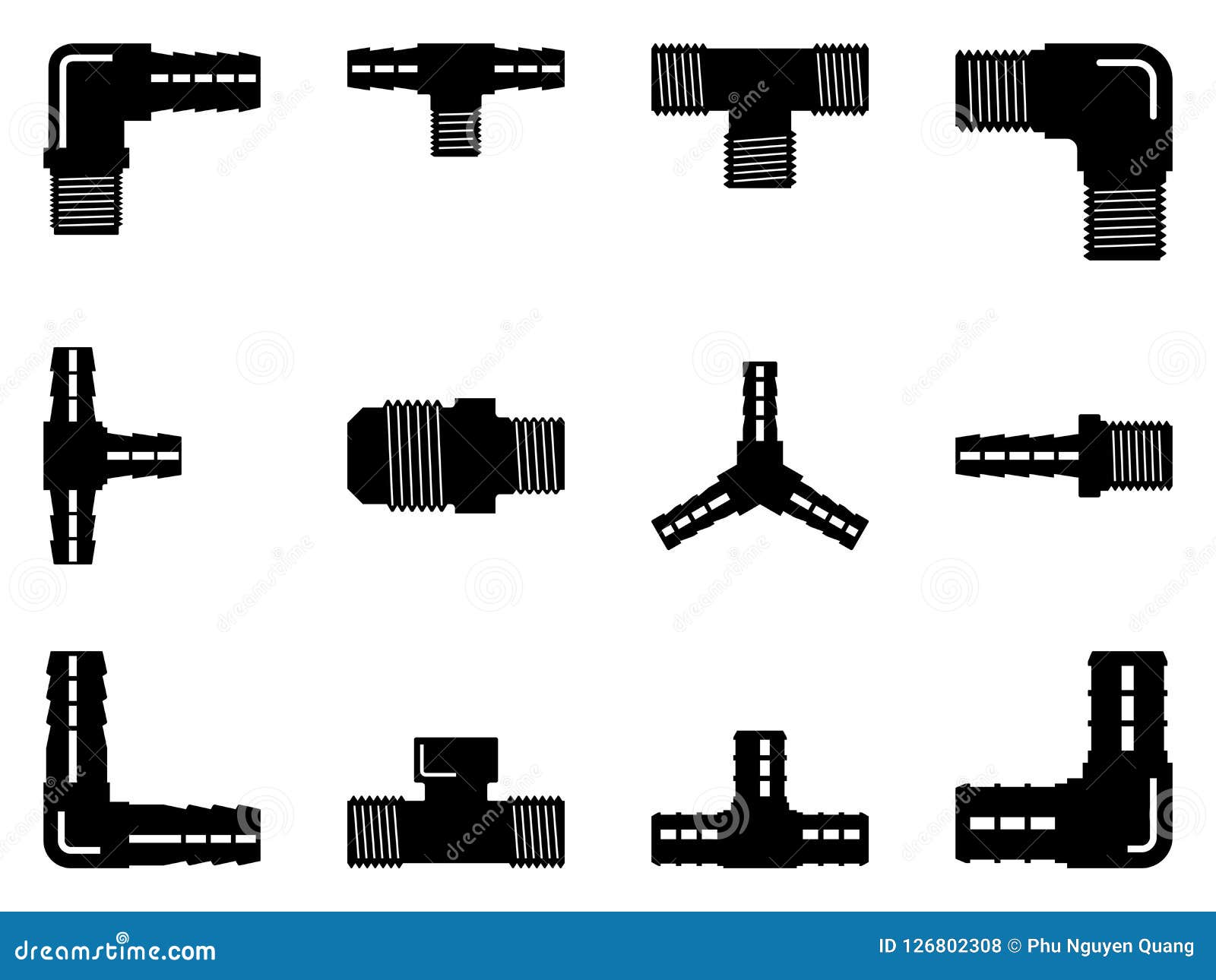 Set of Pipe Fittings, Connector and Adapter. Vector Illustration Stock ...