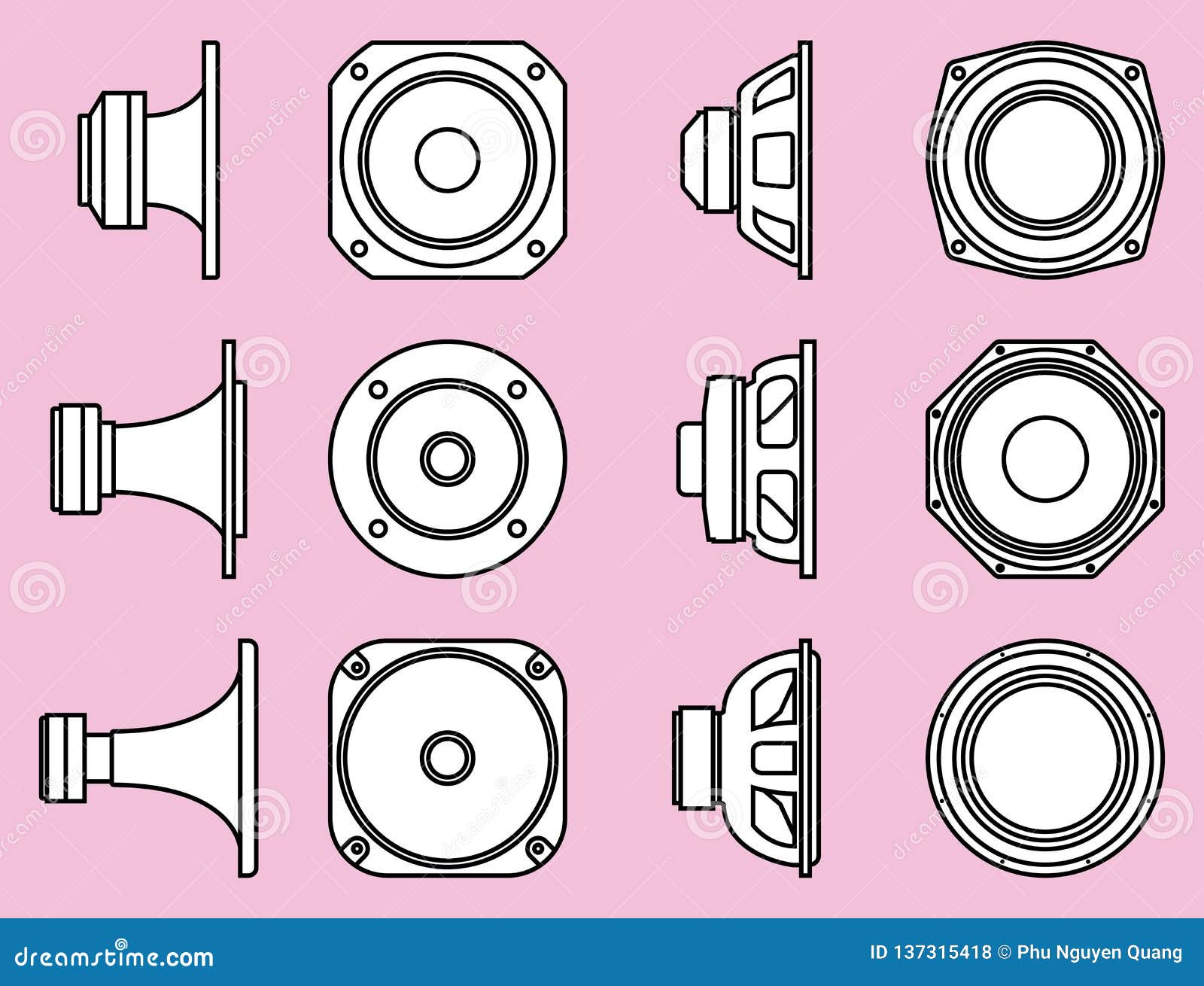 Set Of Speaker Driver Icons. Car Audio. Silhouette Vector ...